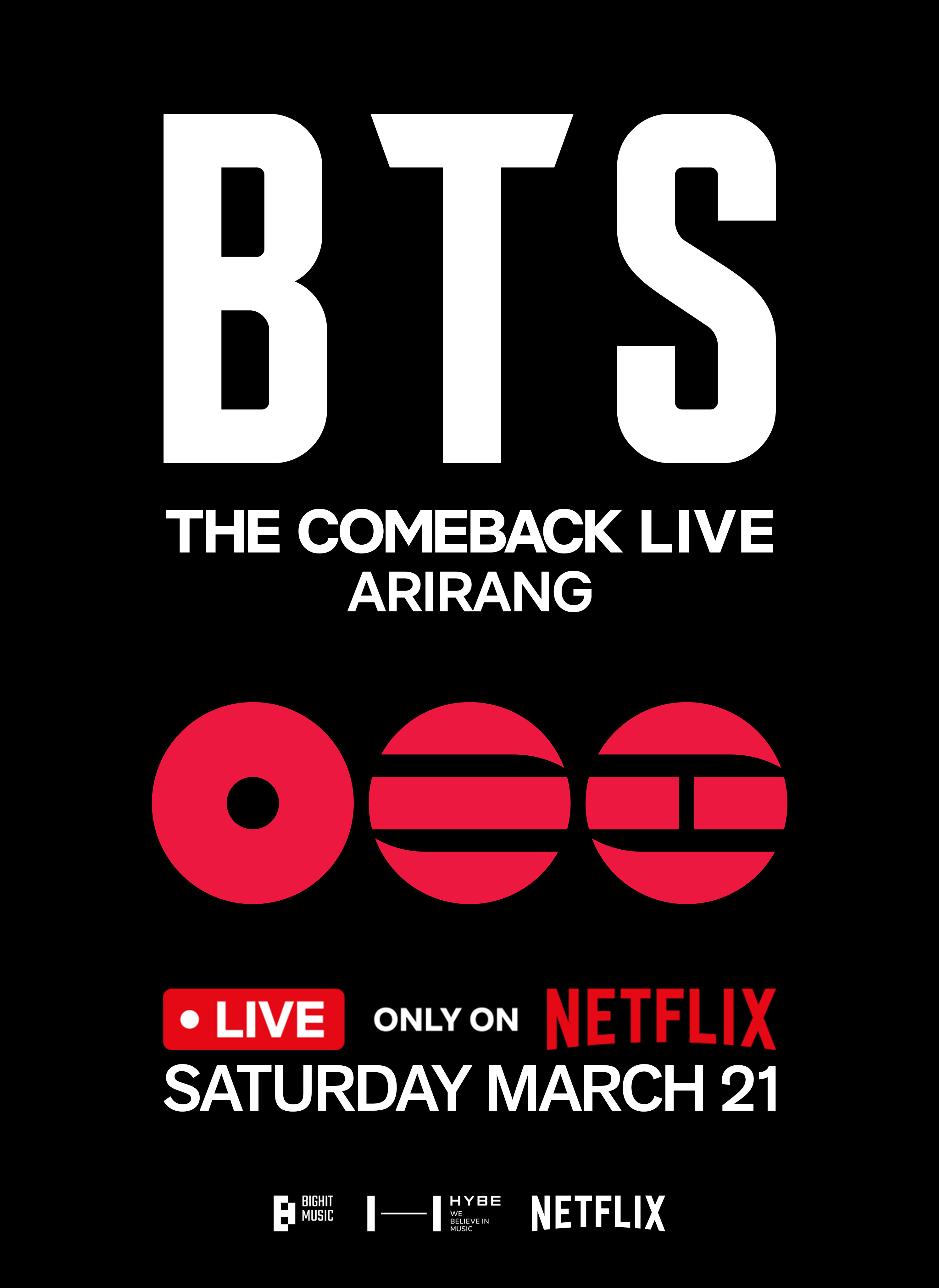 《BTS 回歸直播：ARIRANG》3月21日下午8時在Netflix直播！
